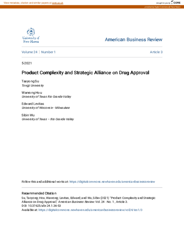 (PDF) Product Complexity and Strategic Alliance on Drug Approval