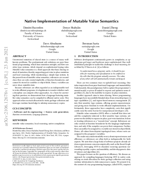 (PDF) Native Implementation of Mutable Value Semantics