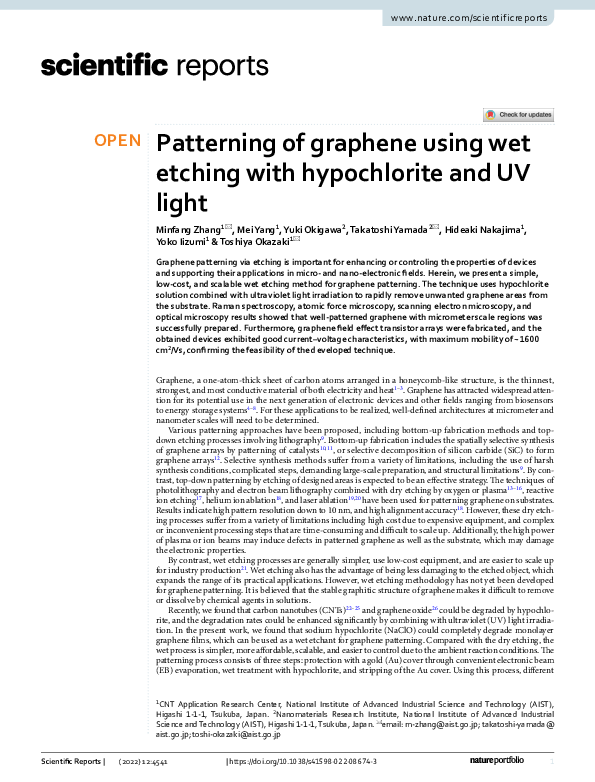 Pdf Patterning Of Graphene Using Wet Etching With Hypochlorite And Uv