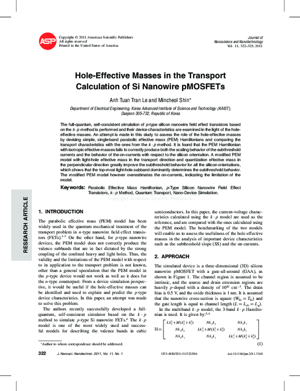 (PDF) Hole-Effective Masses in the Transport Calculation of Si Nanowire ...