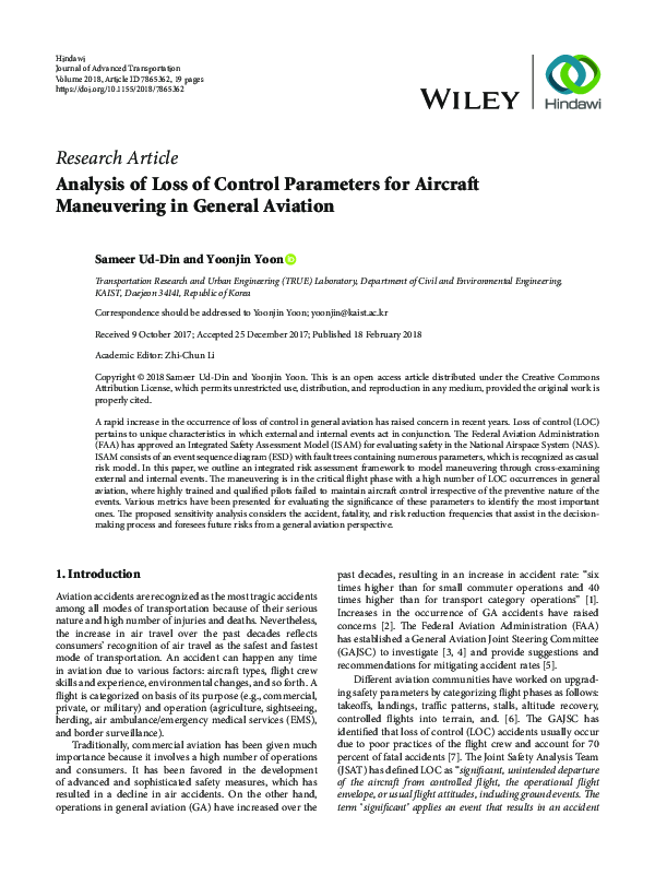 (PDF) Analysis of Loss of Control Parameters for Aircraft Maneuvering ...