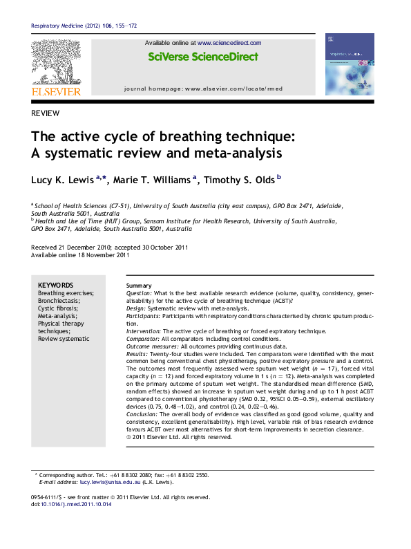 (PDF) The active cycle of breathing technique: A systematic review and ...