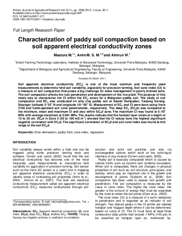 (PDF) Characterization of paddy soil compaction based on soil apparent electrical conductivity zones