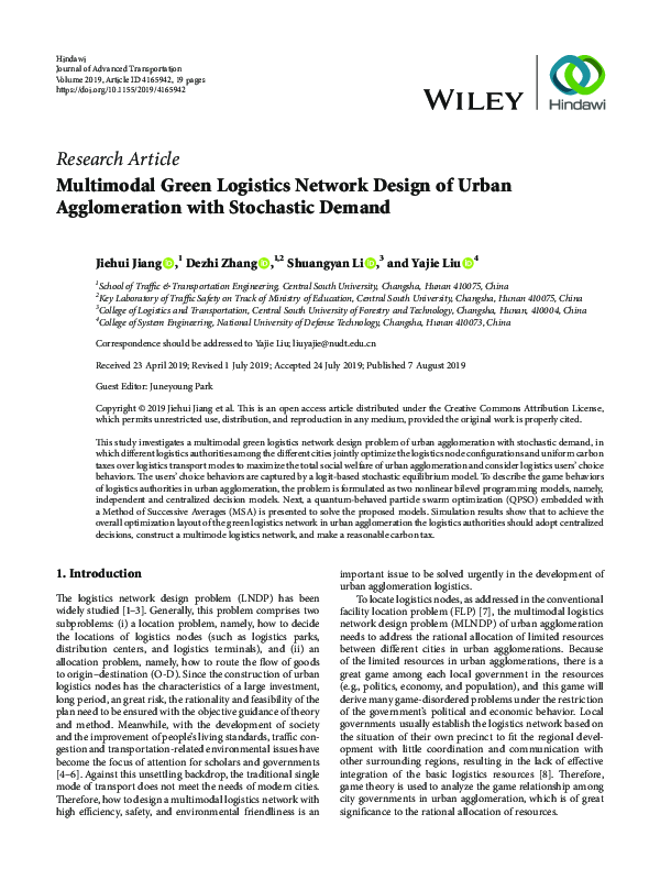 (PDF) Multimodal Green Logistics Network Design of Urban Agglomeration with Stochastic Demand ...