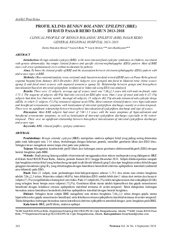 (PDF) Profil Klinis Benign Rolandic Epilepsy (Bre) DI Rsud Pasar Rebo ...