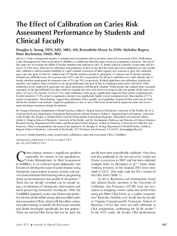 (PDF) The Effect of Calibration on Caries Risk Assessment Performance ...