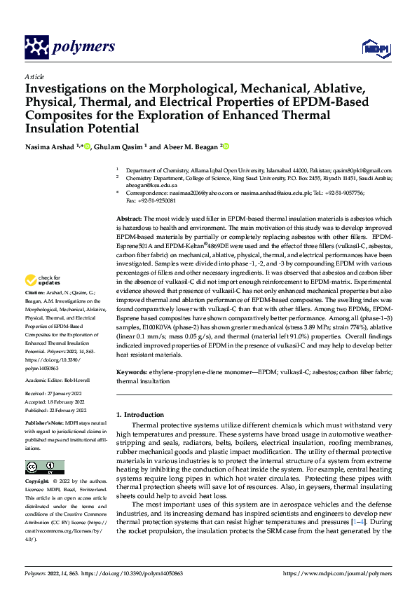 (PDF) Investigations on the Morphological, Mechanical, Ablative, Physical, Thermal, and ...