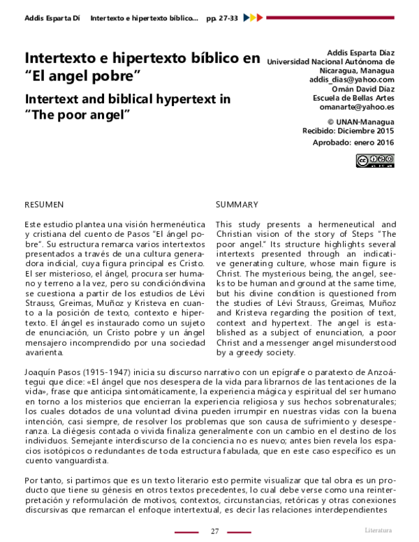 (PDF) Intertexto e hipertexto bíblico en “El angel pobre”