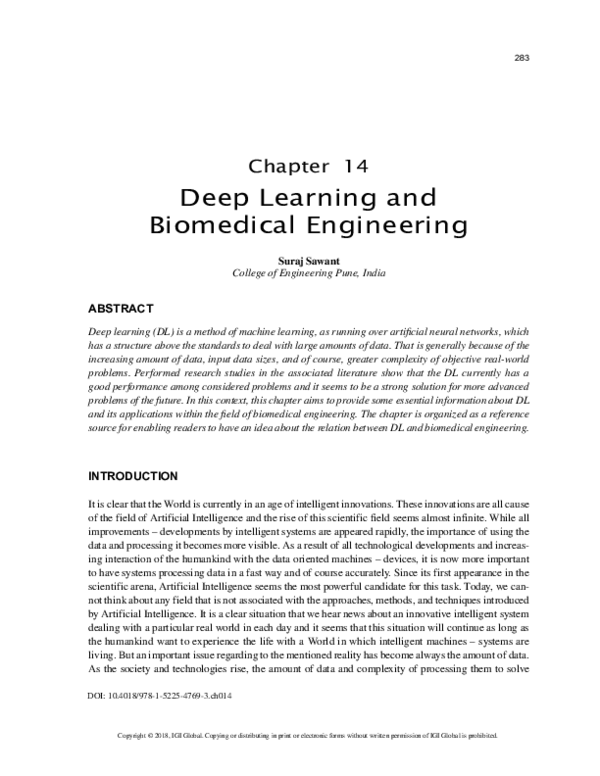 Pdf Deep Learning And Biomedical Engineering