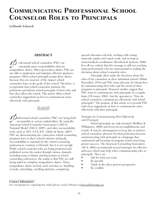 (PDF) Communicating Professional School Counselor Roles to Principals