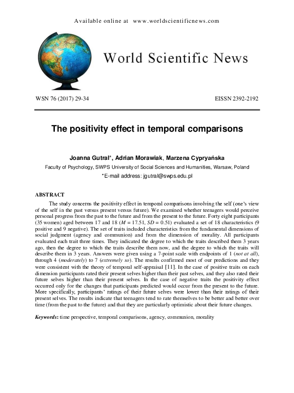 (PDF) The positivity effect in temporal comparisons