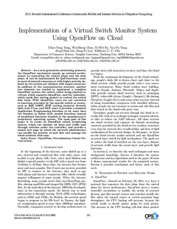 Pdf Implementation Of A Virtual Switch Monitor System Using Openflow 9081