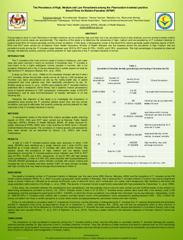 (PDF) The Prevalance of High, Medium and Low Parasitemia among the ...