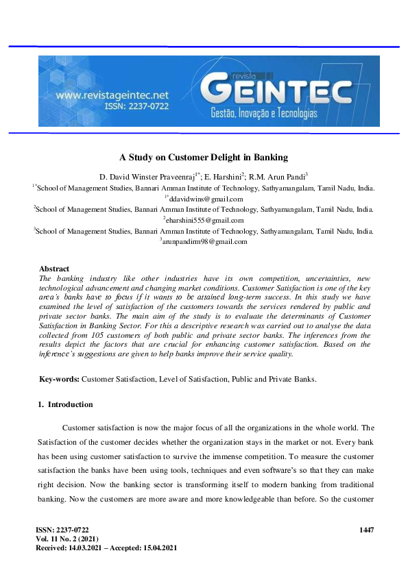 (PDF) A Study on Customer Delight in Banking