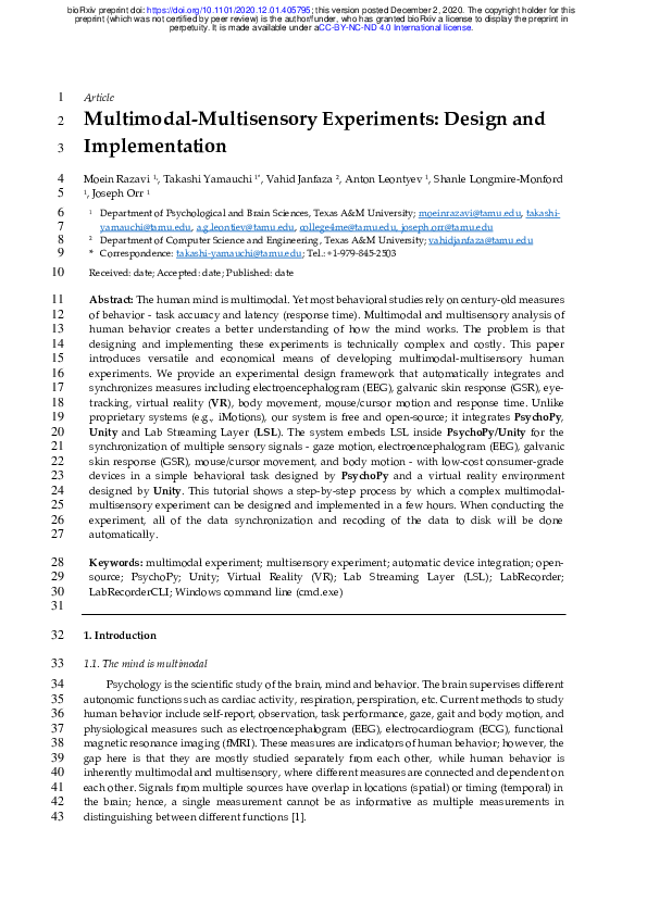(PDF) Multimodal-Multisensory Experiments: Design and Implementation