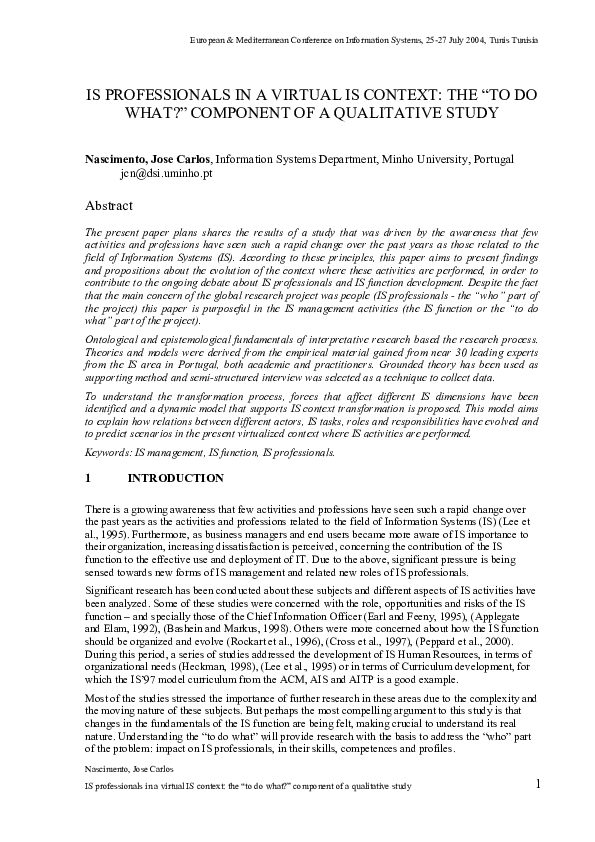 (PDF) Is professionals in a virtual is context: the to do what ...