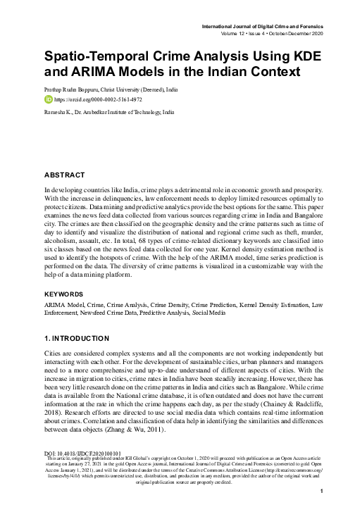 (PDF) Spatio-Temporal Crime Analysis Using KDE and ARIMA Models in the Indian Context