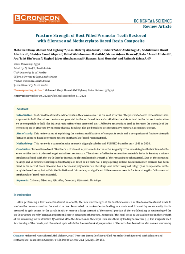 (PDF) Fracture Strength of Root Filled Premolar Teeth Restored with ...