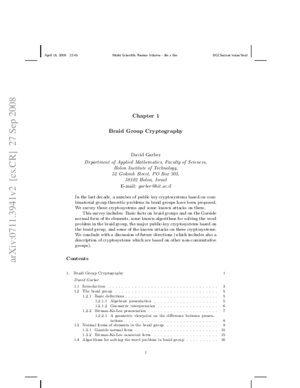 (PDF) Braid Group Cryptography
