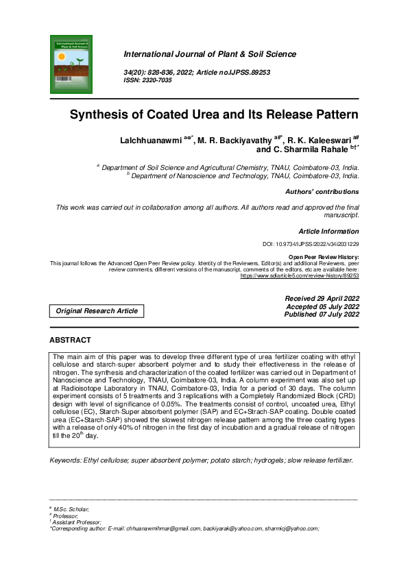 (PDF) Synthesis of Coated Urea and Its Release Pattern