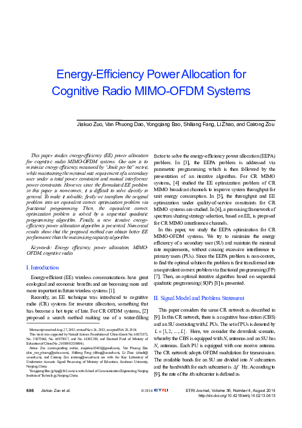 Pdf Energy Efficiency Power Allocation For Cognitive Radio Mimo Ofdm