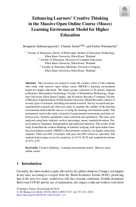 (PDF) Enhancing Learners’ Creative Thinking in the Massive Open Online Course (Moocs) Learning ...