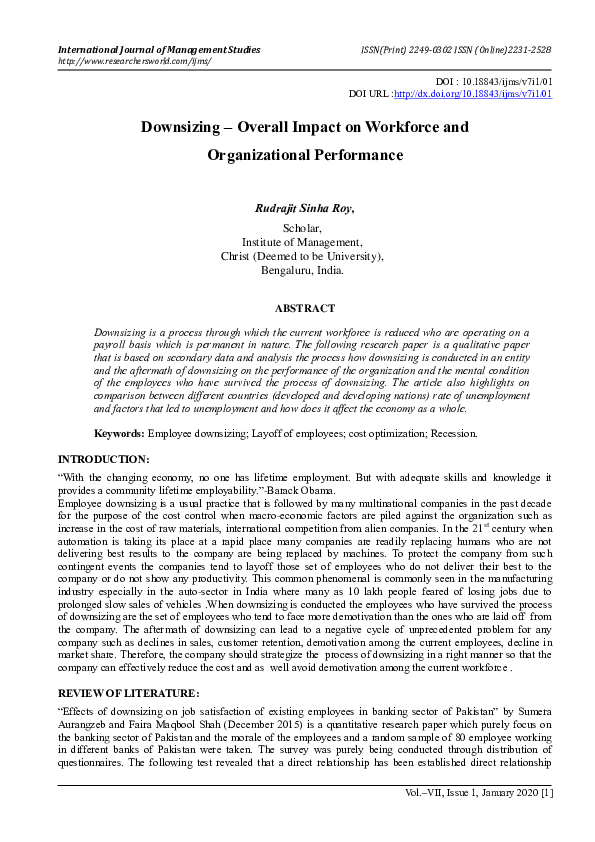 (PDF) Downsizing – Overall Impact on Workforce and Organizational ...