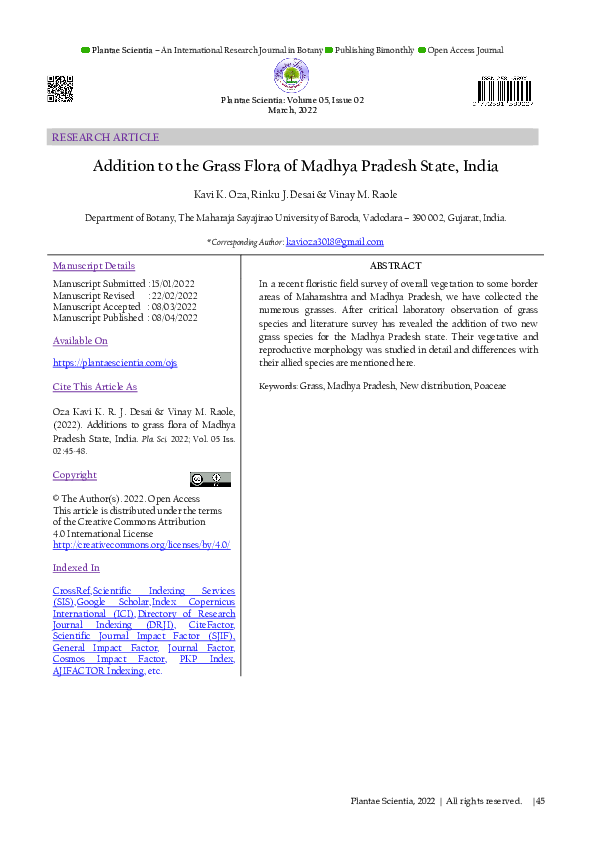 (PDF) Addition to the Grass Flora of Madhya Pradesh State, India