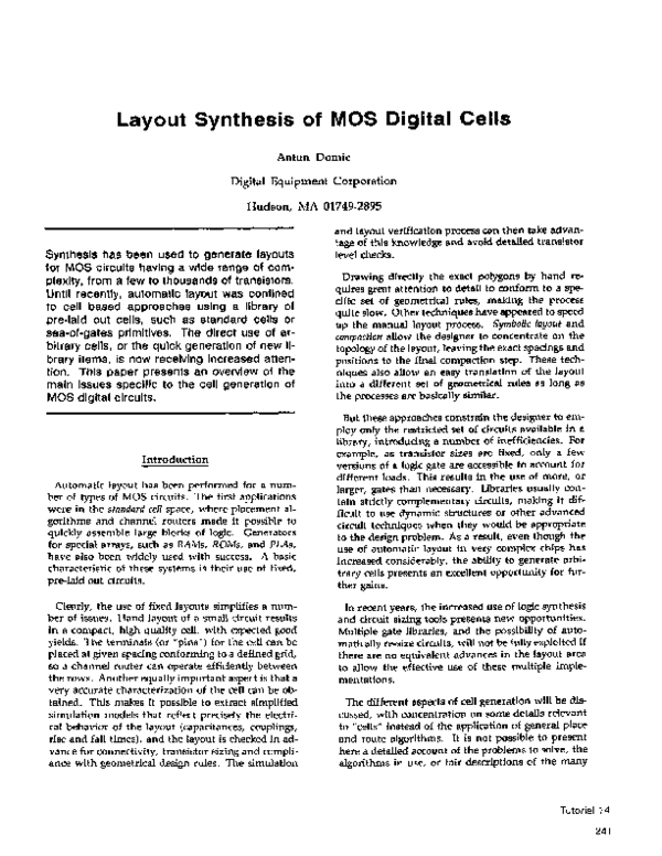 (PDF) Layout synthesis of MOS digital cells | Antun Domic - Academia.edu