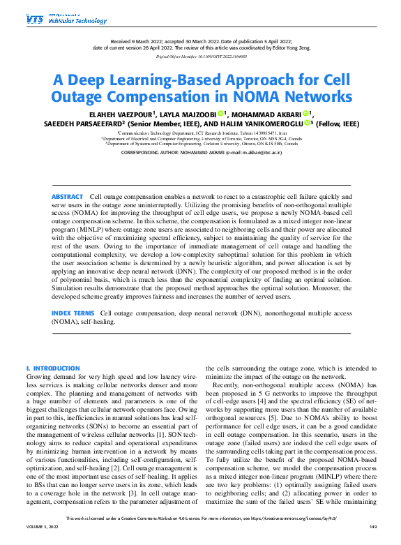 Pdf A Deep Learning Based Approach For Cell Outage Compensation In Noma Networks Elaheh 1029