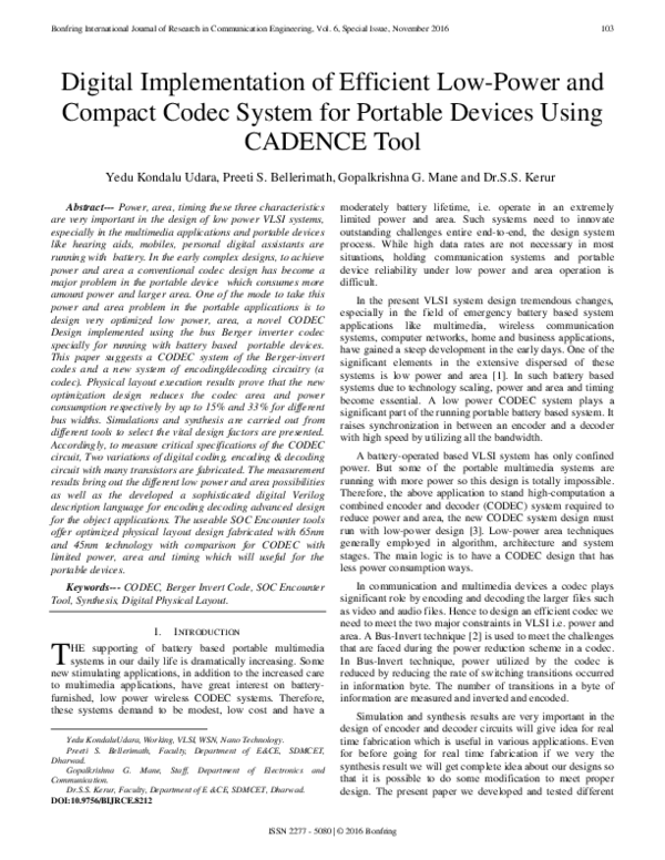 Pdf Digital Implementation Of Efficient Low Power And Compact Codec System For Portable