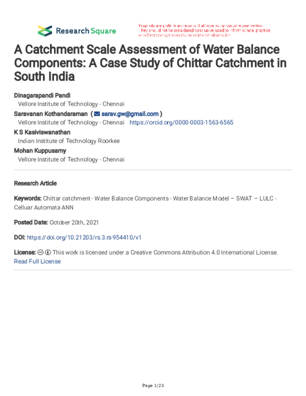 (PDF) A Catchment Scale Assessment of Water Balance Components: A Case ...