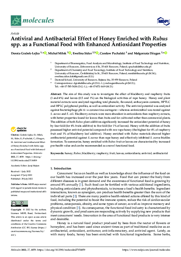 (PDF) Antiviral and Antibacterial Effect of Honey Enriched with Rubus ...