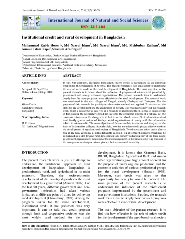 (PDF) Institutional credit and rural development in Bangladesh | kabir ...