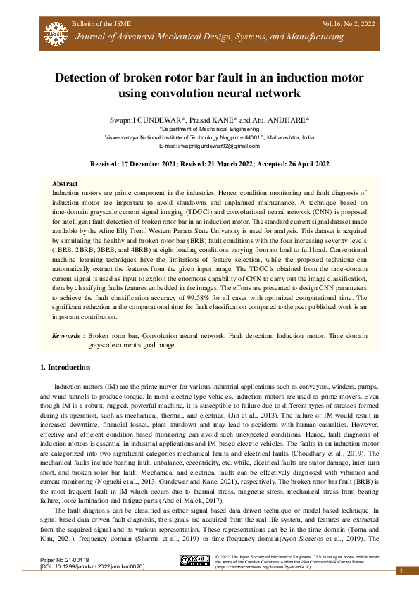 Pdf Detection Of Broken Rotor Bar Fault In An Induction Motor Using