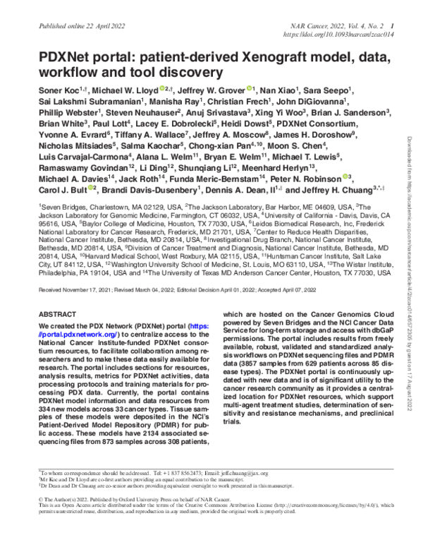 Pdf Pdxnet Portal Patient Derived Xenograft Model Data Workflow