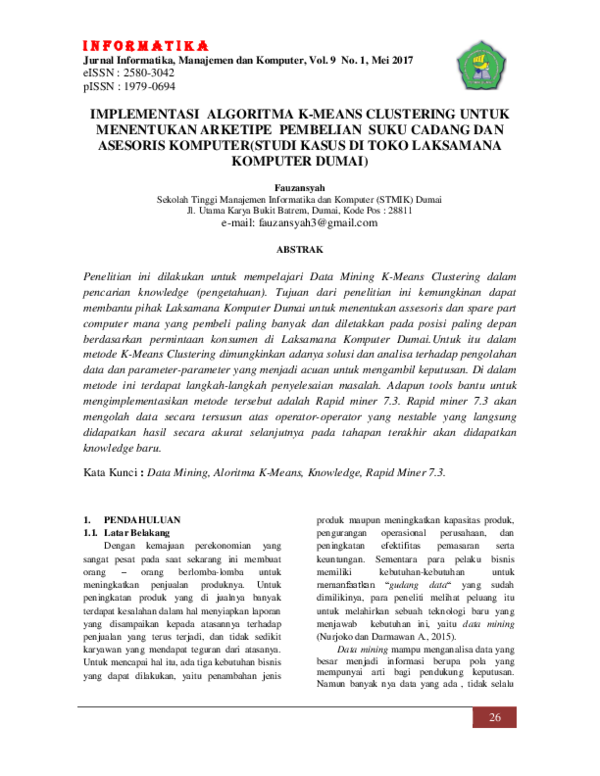 (PDF) Implementasi Algoritma K-Means Clustering Untuk Menentukan Arketipe Pembelian Suku Cadang ...