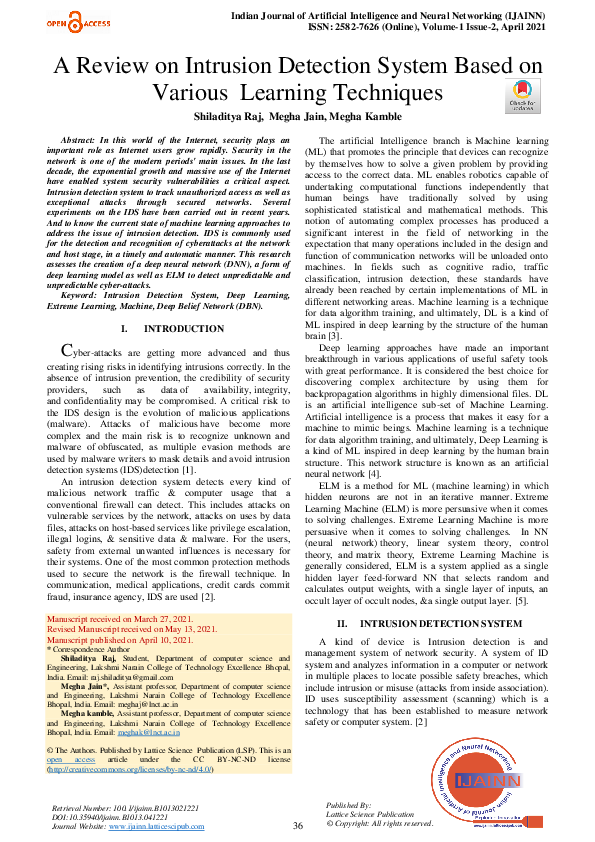 Pdf A Review On Intrusion Detection System Based On Various Learning