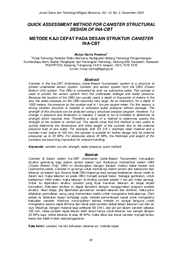 Quick Assessment Method for Canister Structural Design of Ina-CBT