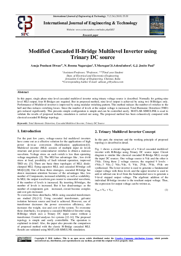 (PDF) Modified Cascaded H-Bridge Multilevel Inverter using Trinary DC source
