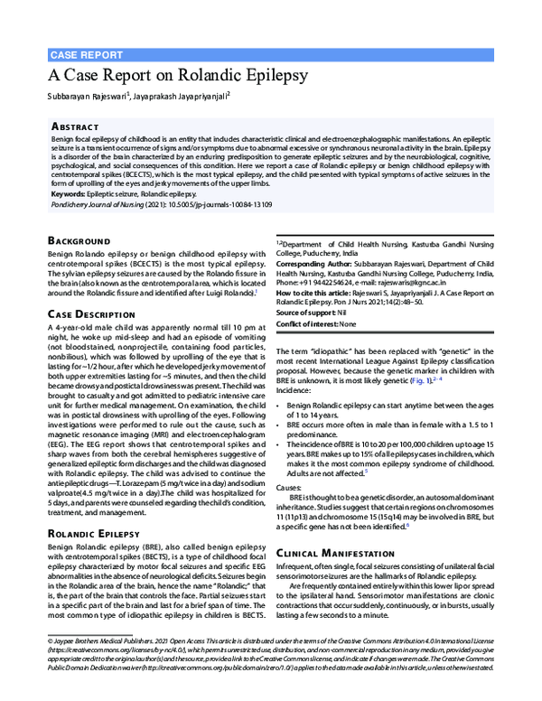 (PDF) A Case Report on Rolandic Epilepsy
