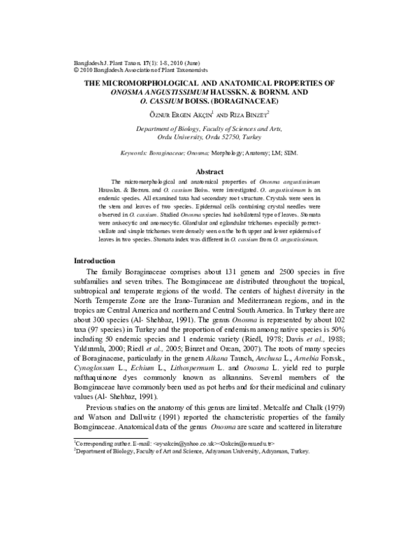(PDF) The micromorphological and anatomical properties of Onosma ...