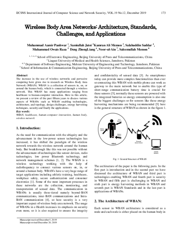 (PDF) Wireless Body Area Networks: Architecture, Standards, Challenges, and Applications