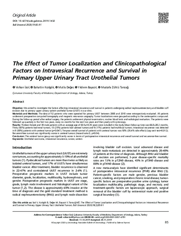 (PDF) The Effect of Tumor Localization and Clinicopathological Factors on Intravesical ...