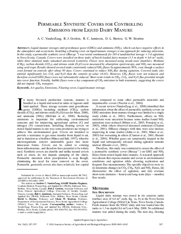 (PDF) Permeable Synthetic Covers for Controlling Emissions from Liquid Dairy Manure