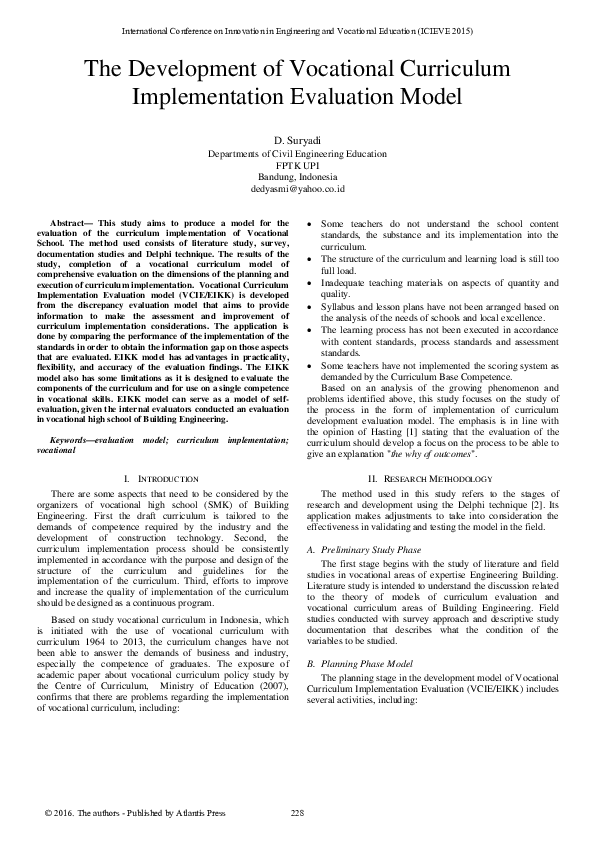 (PDF) The Development of Vocational Curriculum Implementation ...