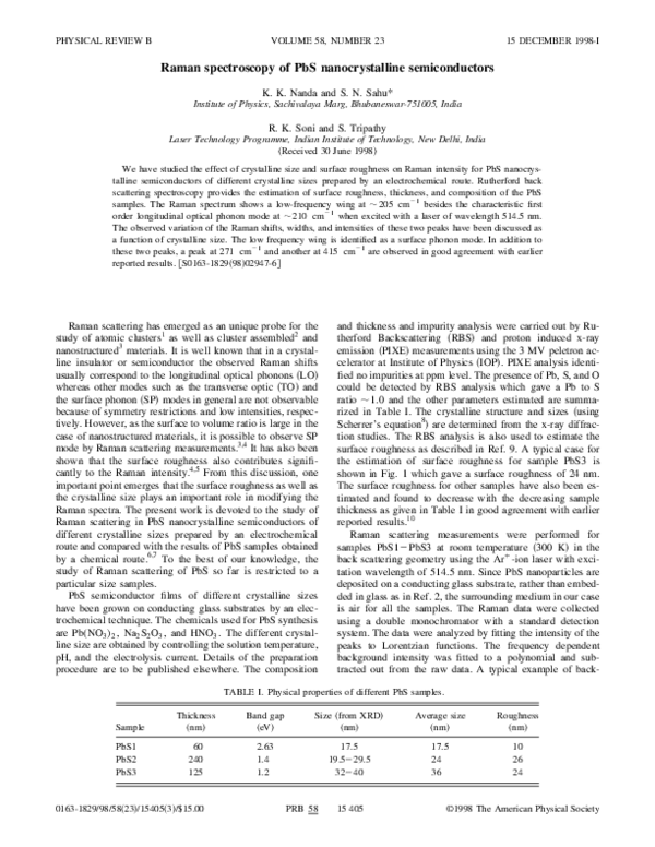 (PDF) Raman spectroscopy of PbS nanocrystalline semiconductors
