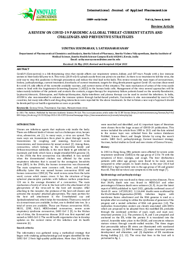 (PDF) A Review on COVID-19 Pandemic a Global Threat-Current Status and ...