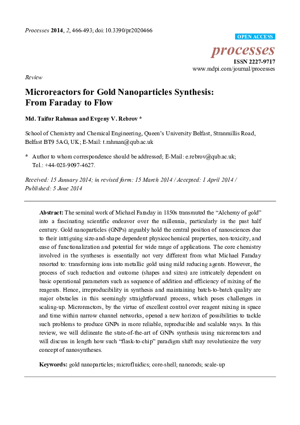 (PDF) Microreactors for Gold Nanoparticles Synthesis: From Faraday to Flow