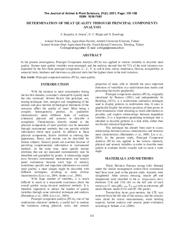 (PDF) Determination of meat quality through principal components analysis